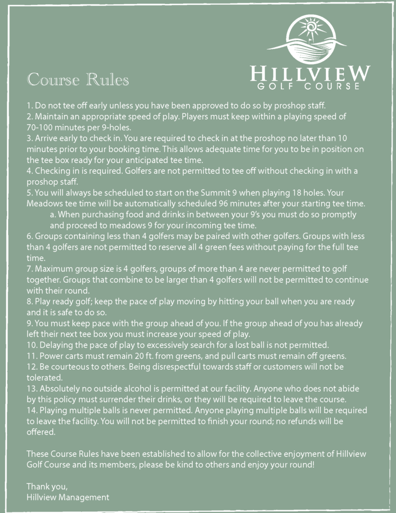 Policies & Rules – Hillview Golf Course